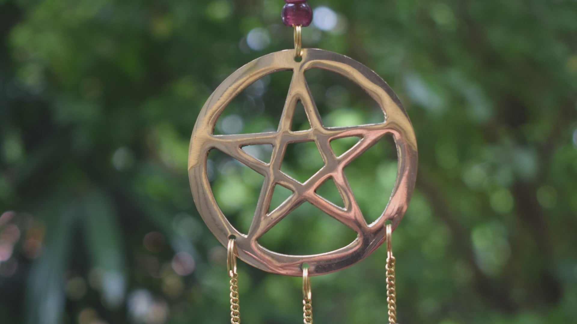 Long Metal Wind Chime 3 Tier Pentagram Pentacles with Purple Beads and ...