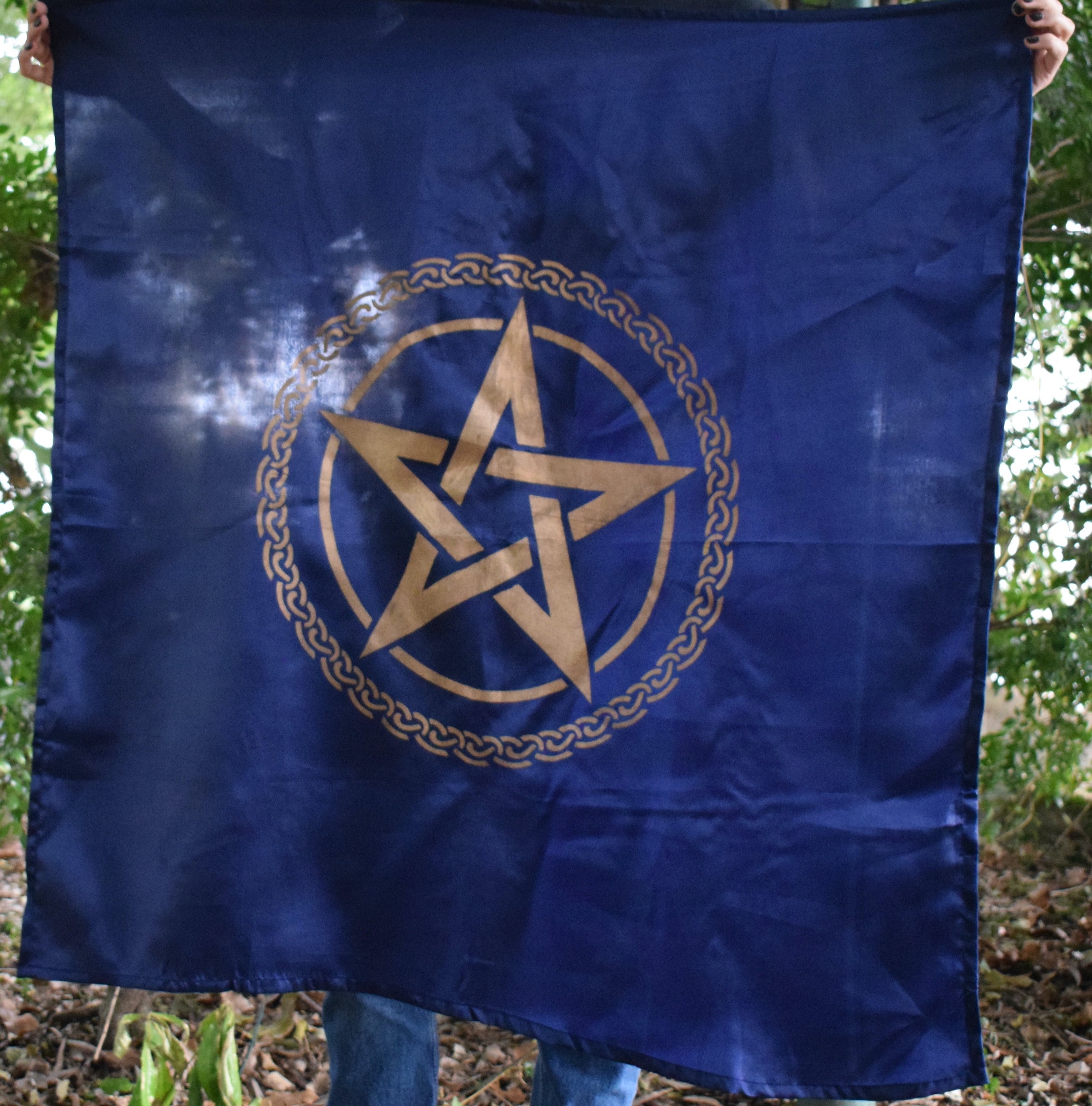 Royal Blue Satin Altar Cloth with Gold Pentagram Pentacle and Tree Of ...